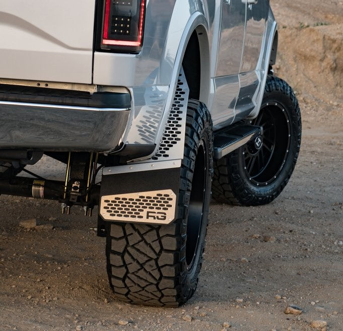 Ram Custom Fitting FRONT Rek Mesh Mud Flaps - Silver Brushed on Black ...